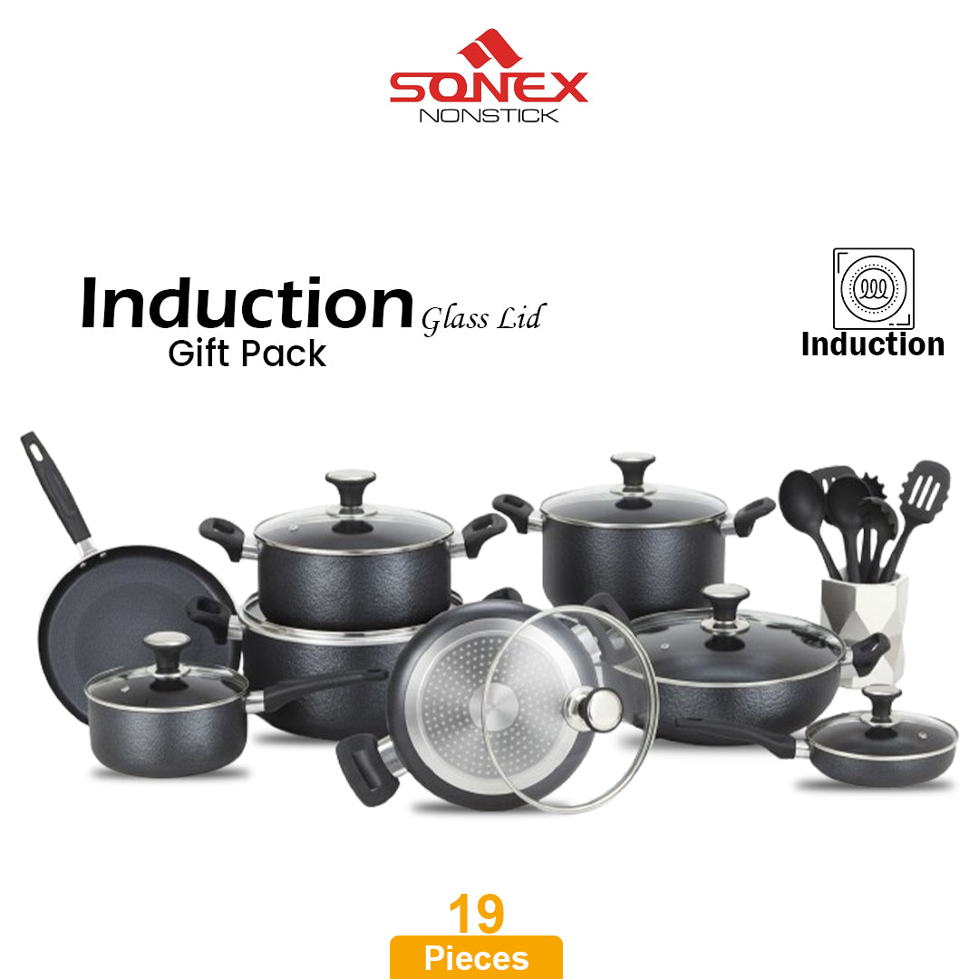 Sonex Nonstick Induction Gift Pack with (Glass Lid) - 19pcs Set ...
